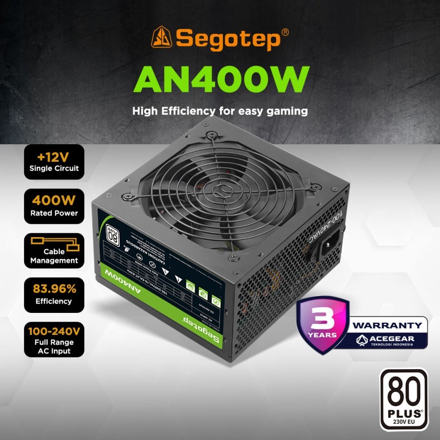 Segotep AN400W 400Watt 80Plus สายเคเบิลแบนแหล่งจ่ายไฟแบบไม่มีโมดูลาร์ ...
