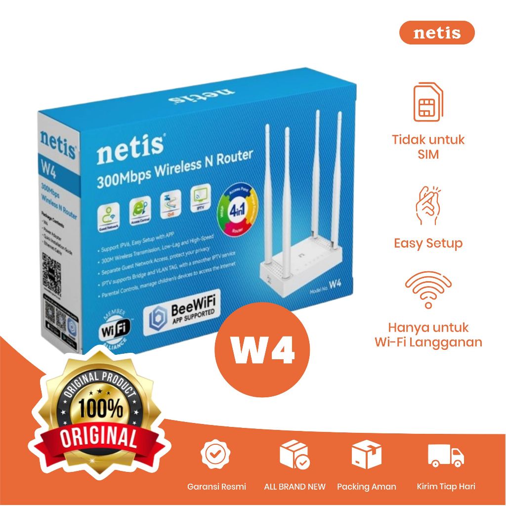 Netis W4 N300 300Mbps เราเตอร์ไร้สายหลายโหมด | Shopee Thailand
