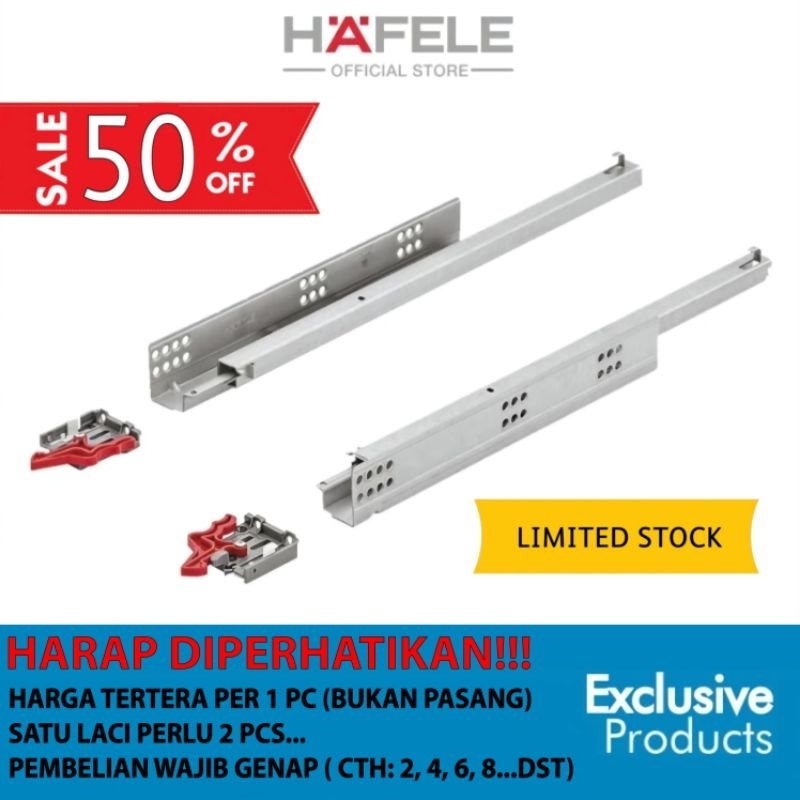 Hafele 45 CM TANDEM DRAWER RAIL FULL EXTENSION DOUBLE SLOW MOTION 45CM ...