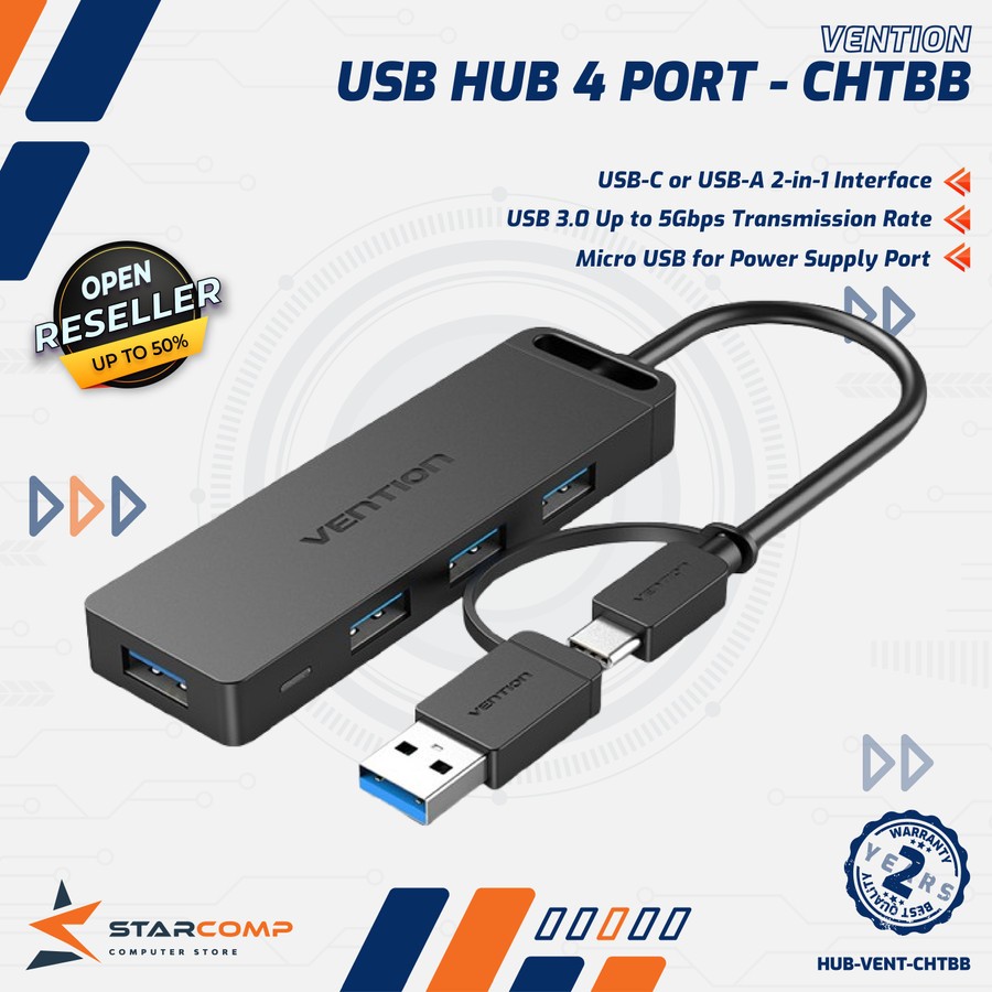 Vention CHT USB Hub 4 พอร์ต 2in1 Interface Type-C / USB 3.0 5Gbps Transfer Rate | Shopee Thailand