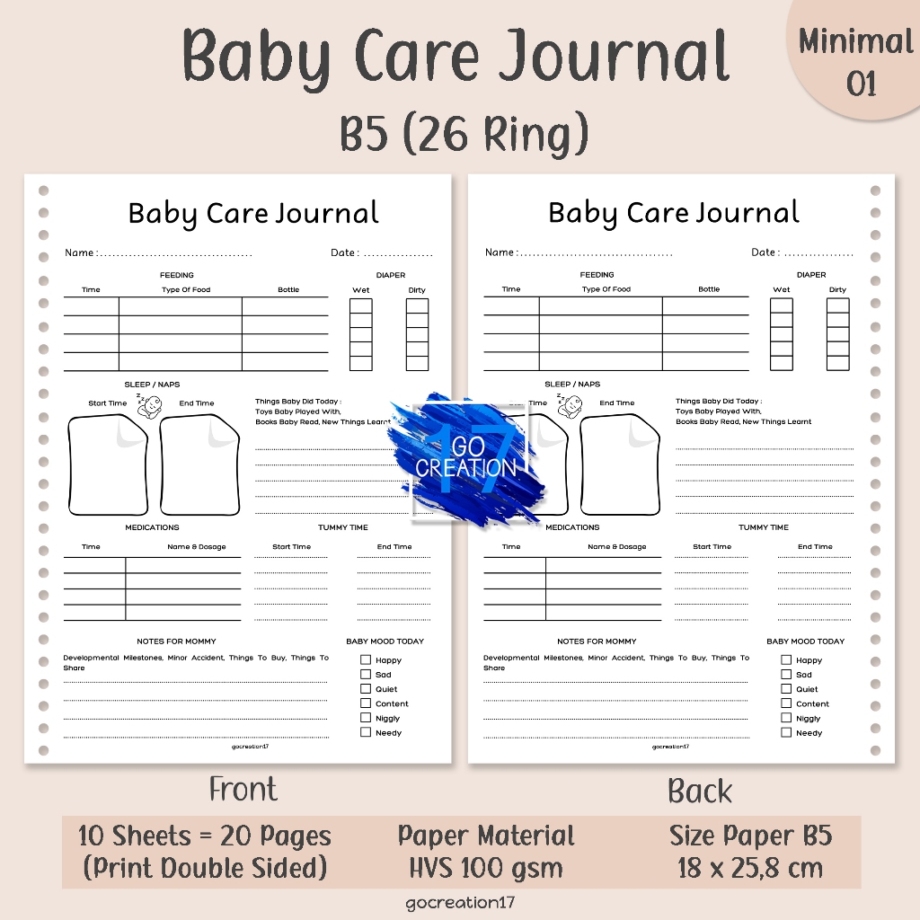 กระดาษวางแผนหนังสือที่เต็มไปด้วย Binder Baby Care Journal Simple ...