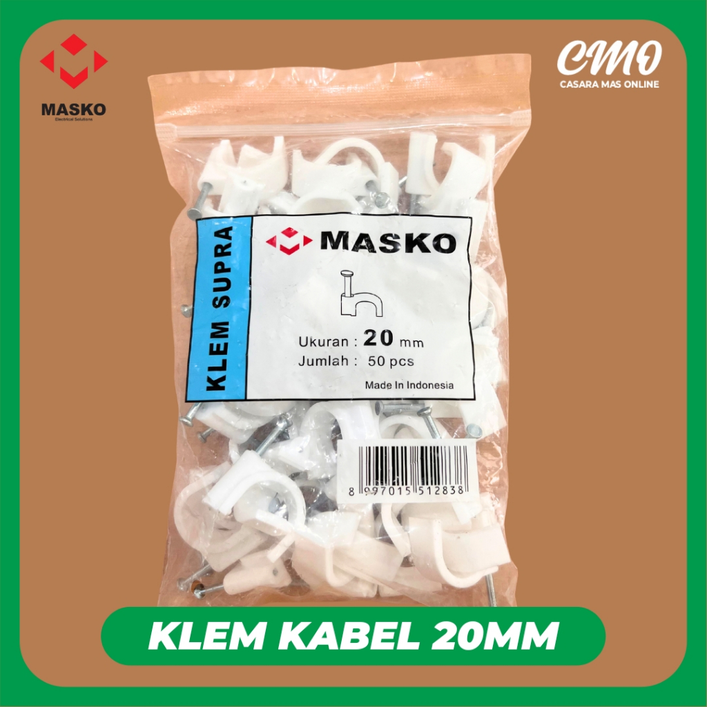 PUTIH MASKO Cable CLAMPS (50pcs) - คลิปหนีบสายไฟกลม สีขาว ขนาด 20mm ...