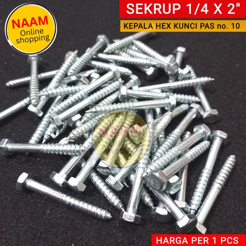 (1/4x2") 10 PAS KEY HEAD HEX SCREW BOLT - 1/4 X 2 INCH BOLT - 10 KEY ...