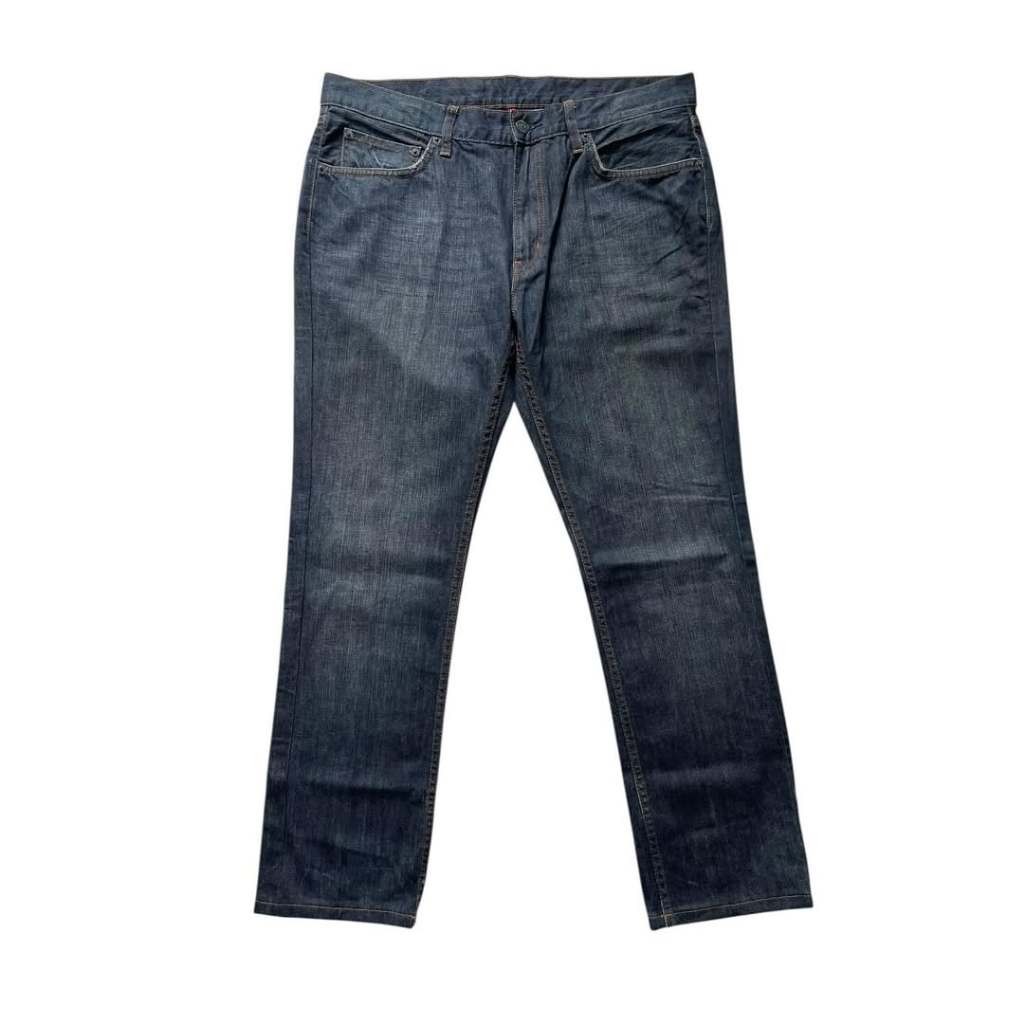 UNIQLO UJ DENIM STRAIGHT FIT DARK INDIGO BLUE JEANS (35-36) | Shopee ...