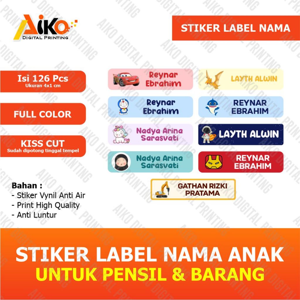 CHILDRENS NAME LABEL STICKER 4X1 CM CUSTOM I ANTI-FADE CHILDRENS NAME ...