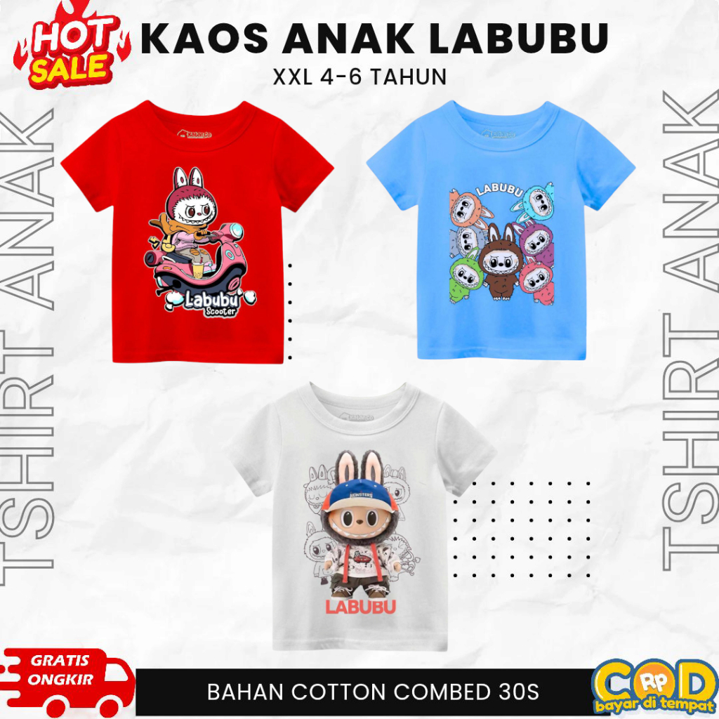 Labubu Motif เสื้อยืดเด็ก 1-5 ปี XXL Color Variations | Shopee Thailand