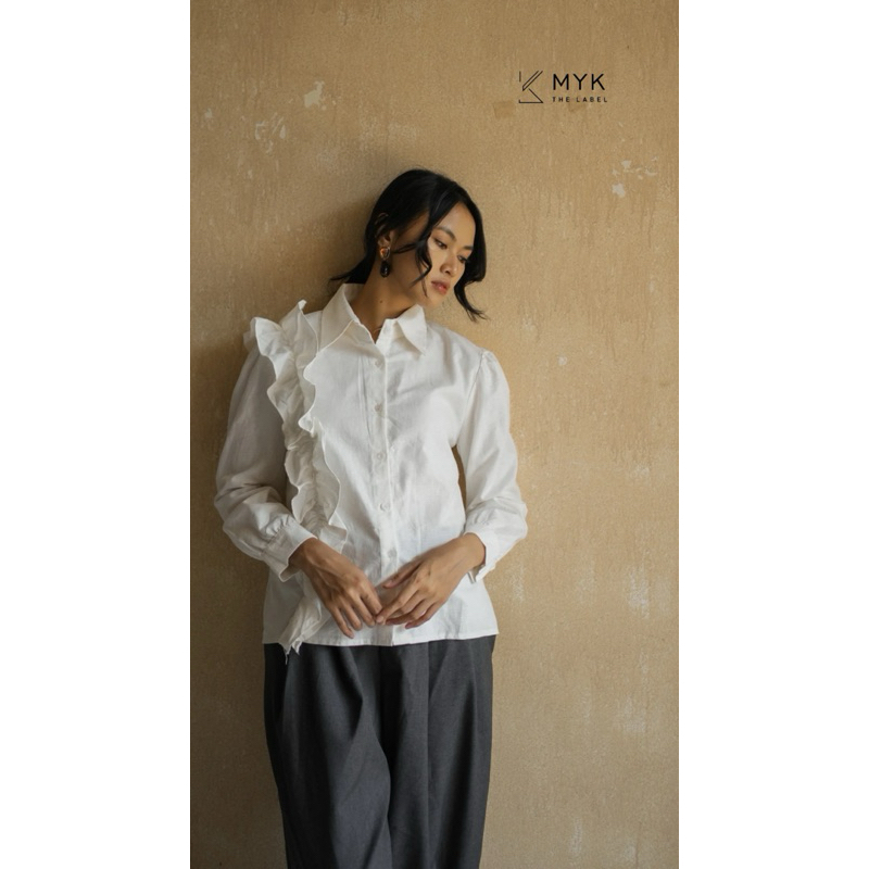 Kameja KATUN Myk.thelabel | Mia Ruffles ผู้หญิงผ้าลินินแขนยาว | เสื้อเชิ้ตผ้าฝ้ายแขนยาวผู้หญิง ...