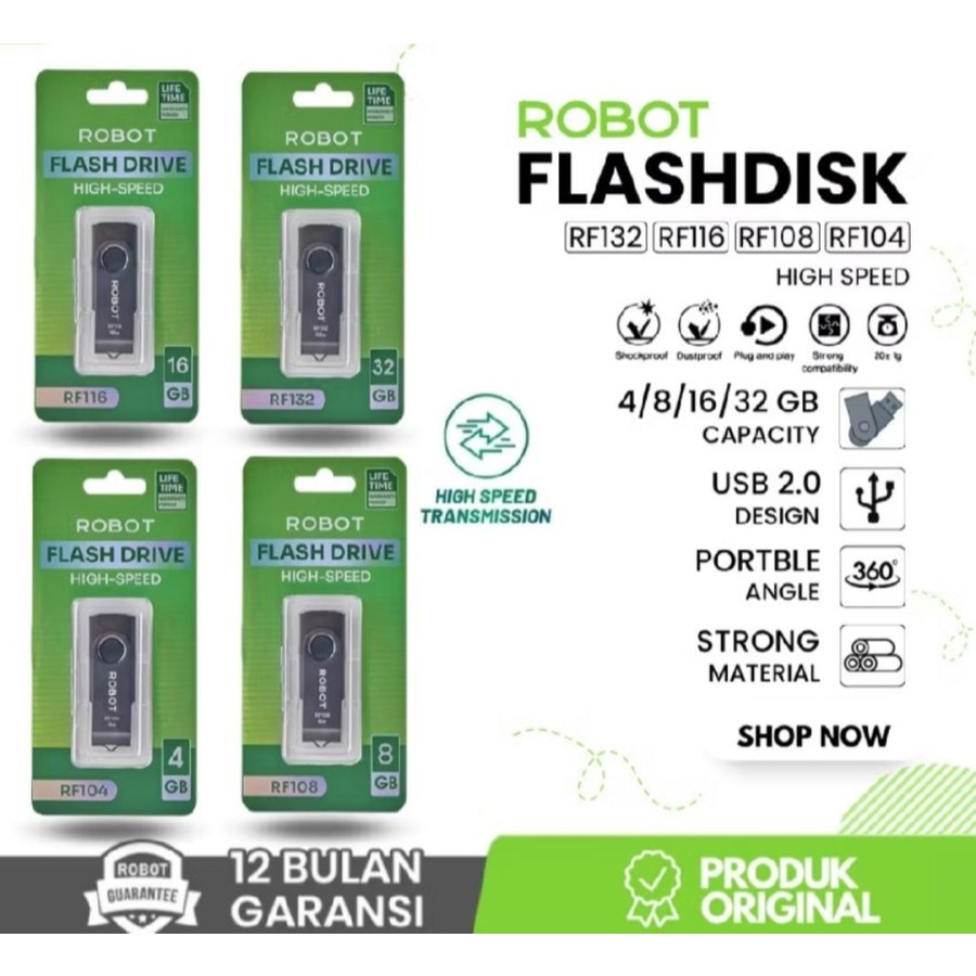 หุ่นยนต์ FLASHDISK RF104/RF108/RF116/RF132 ใหม่ Rotatable U-disks USB 2.0 พร้อมแพคเกจสีดํา ...