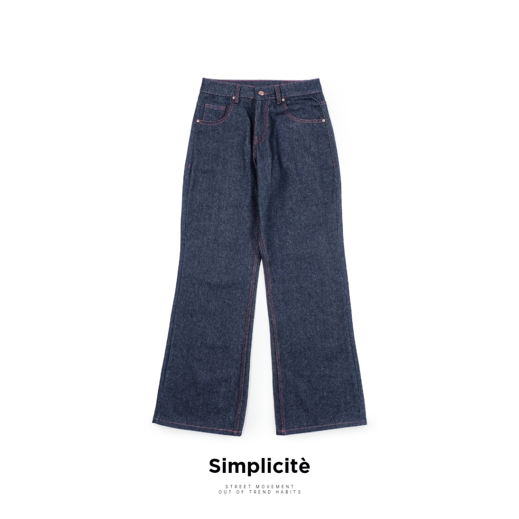 Smooth BASIC Denim Signature Long Raw Semi Flare Pants สีน้ําเงินเข้ม Simplicite Series | Shopee ...