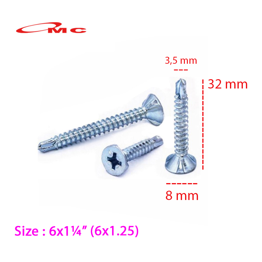 PUTIH Grc SDS สกรู 6x1.25 SDS FH สกรู (+) Greet สีขาว 3 ซม. สกรู 6x11⁄4 ...