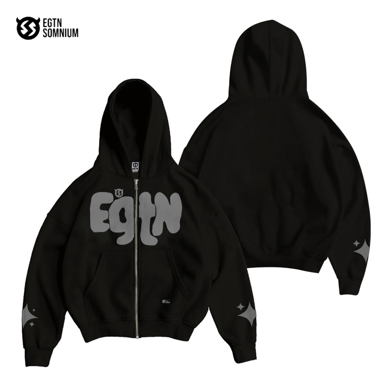 EGTN SOMNIUM Hoodie Boxy Zipper EGTN สีดําสีดํา Unisex ผู้ชายผู้หญิง ...