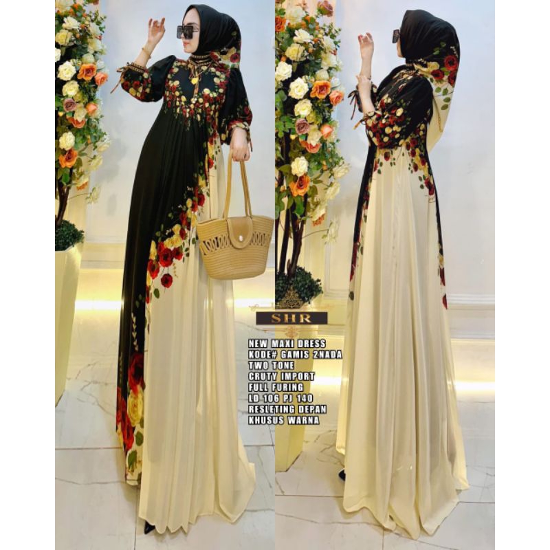 ทูโทน Gamis two tone ceruty full fur original by SHR | Shopee Thailand