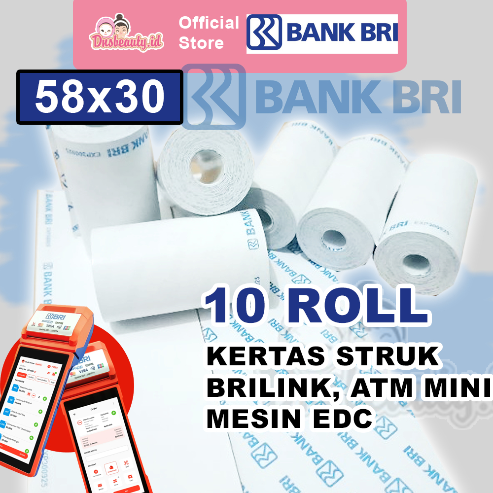 10roll THERMAL CASHIER STRUCK PAPER 57X30 BRI BANK โลโก้สําหรับ EDC BRI ...