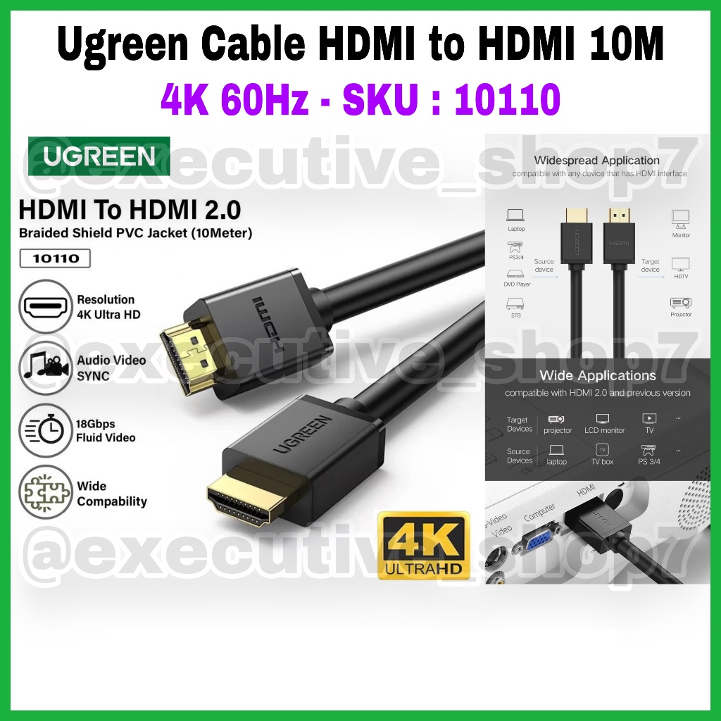 Ugreen Cable HDMI to HDMI 10m - 4K 60Hz - SKU: 10110 | Shopee Thailand