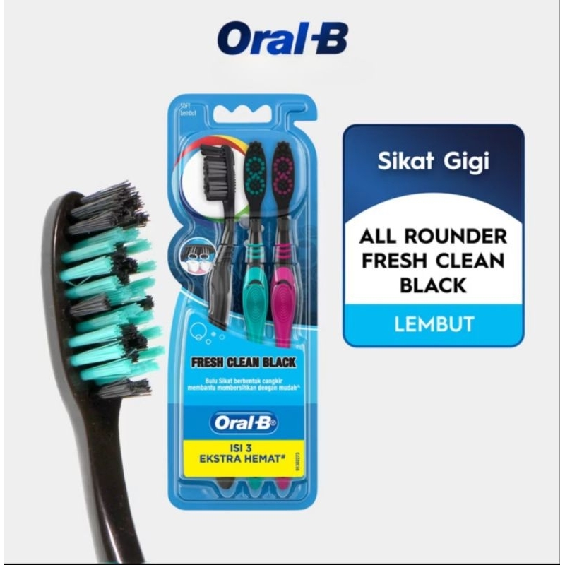 แพ็คเกจมี 3 แปรงสีฟัน Oral B All Rounder Fresh Black / แปรงสีฟันสําหรับ ...