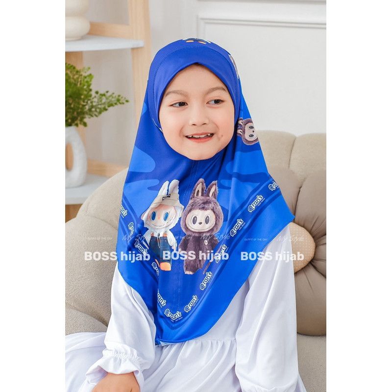 Labubu Motif พิมพ์ลาย Hijab Age 4+8 ปี softpad Lai น่ารักมุสลิม ผ้าคลุม ...