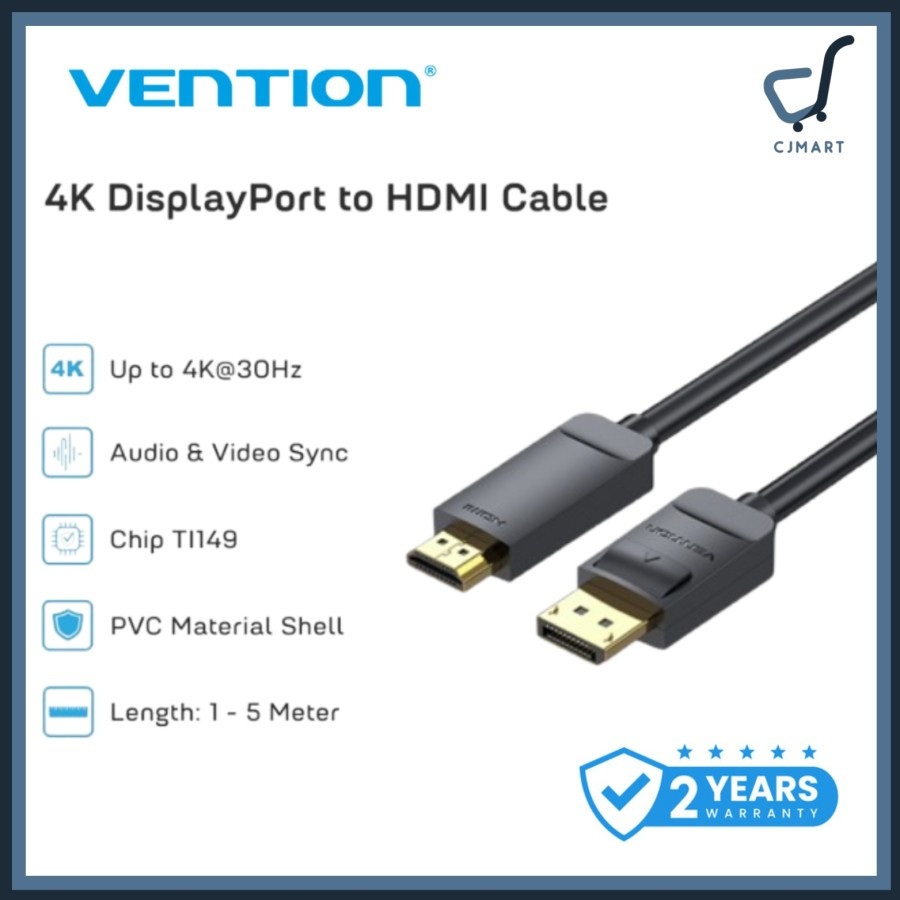 Vention DP to HDMI Port Display Cable 4K 30Hz 1M 2M 3M 5M - HAG | Shopee Thailand