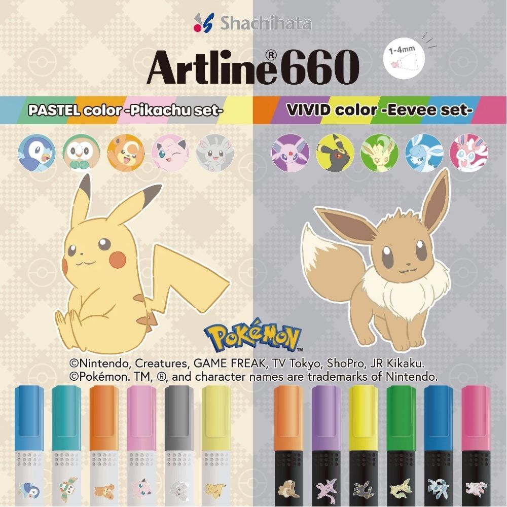 STABILO ปากกาเน้นข้อความสีสันสดใส 1 ชุด / ปากกาเน้นข้อความ Artline Pokemon EK-660 12 สี LIMITED ...