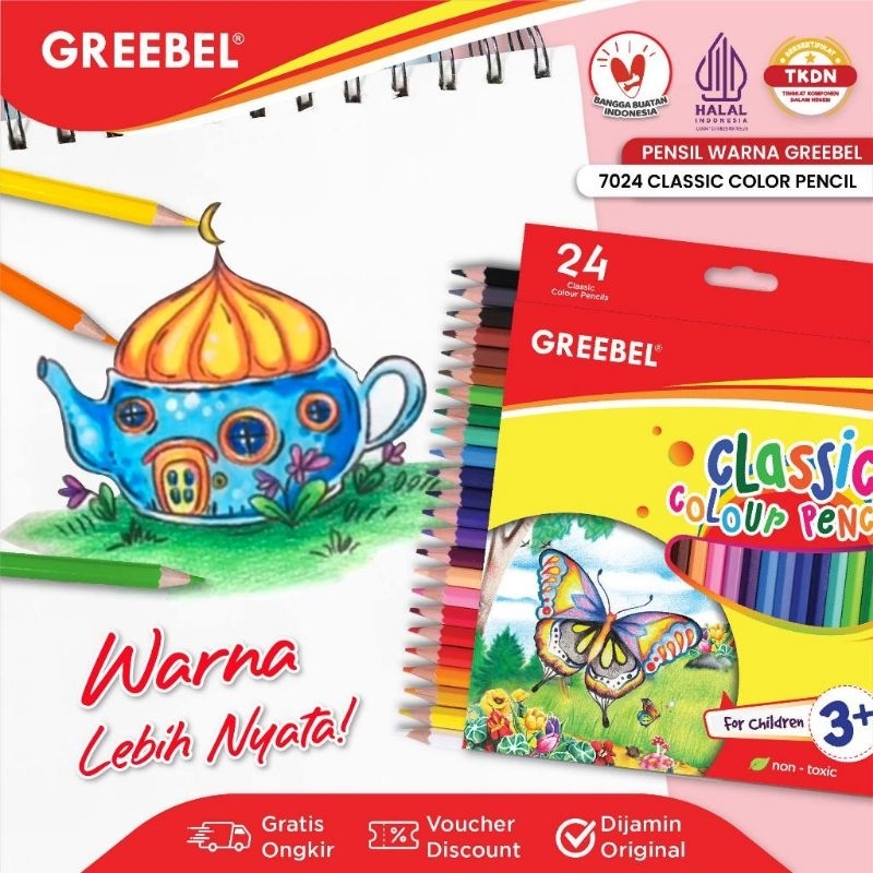 GREEBEL Long Classic ดินสอสี 24 สี / ดินสอสีคลาสสิก 7024 / Greebel 24 ...