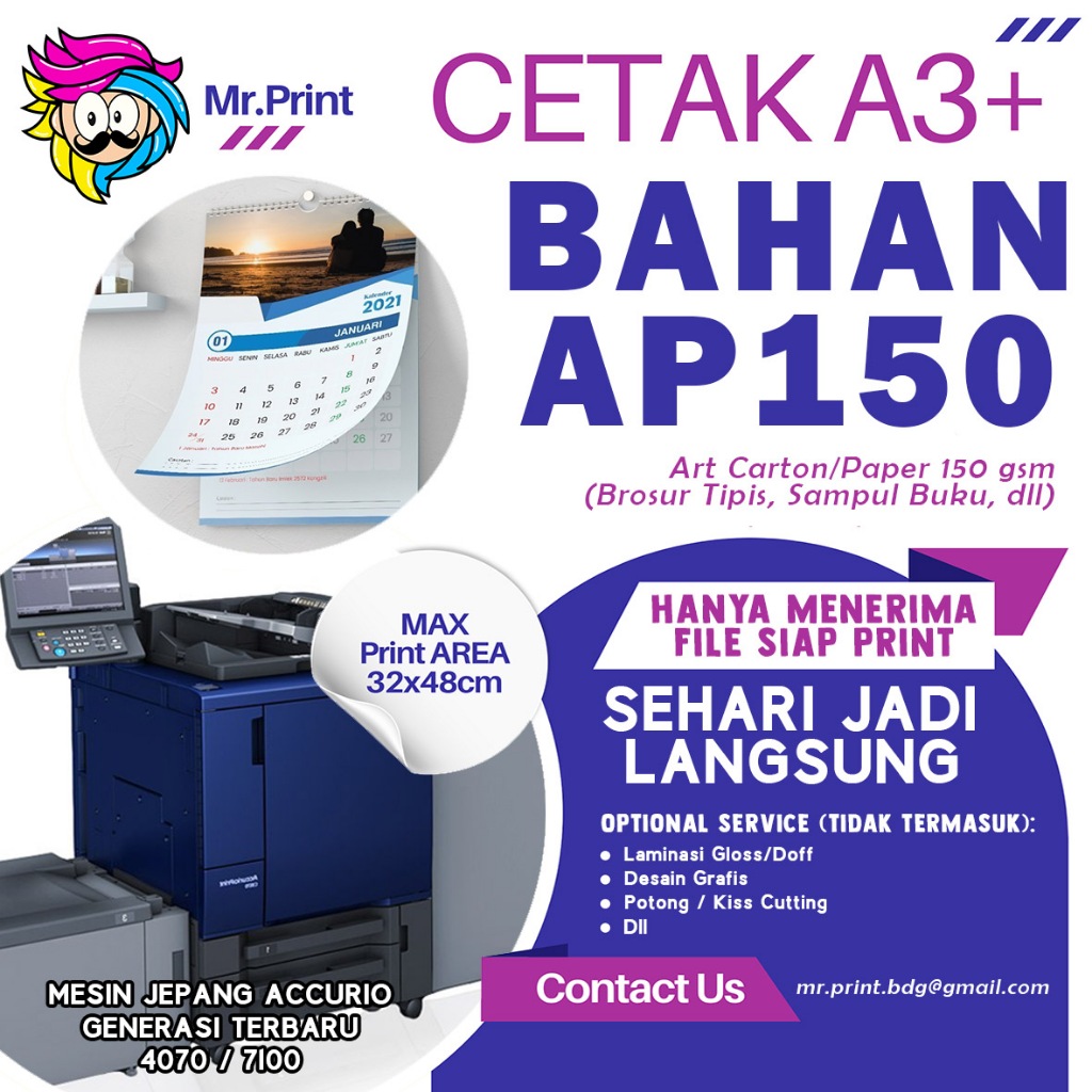 MESIN บริการการพิมพ์ดิจิตอล A3 + กระดาษ Ap150 Ac150 Art Carton 150gsm ...