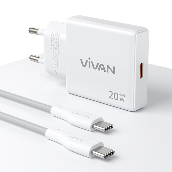 Vivan Power X20 Slim USB-C GaN Charger 20W PD + สาย USB-C ถึง USB-C ชุด ...