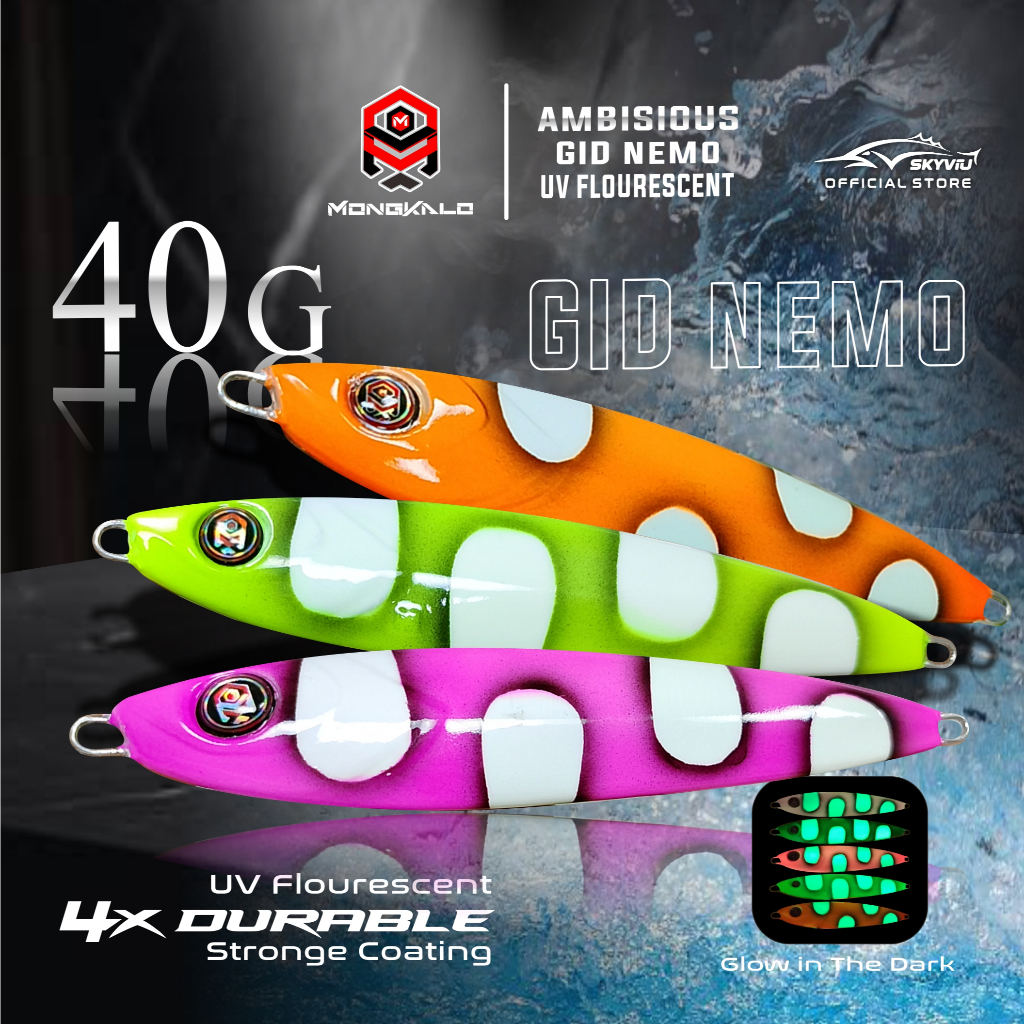 Metal Jig 40 กรัม Mongkalo Ambisous Full GID Nemo UV Flourescent Phosphor Metal Jig เหยื่อ 40g ...