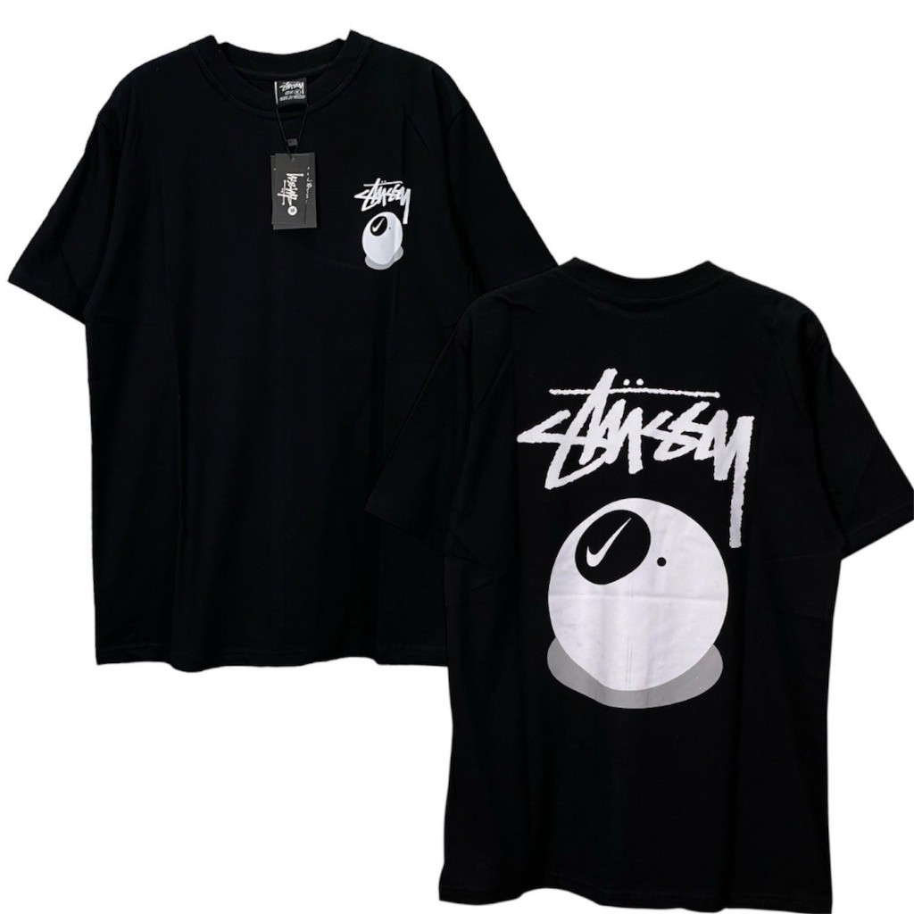 KATUN STUSSY BALL BLACK Distro เสื้อยืดสําหรับผู้ชายและผู้หญิงผ้าฝ้าย ...