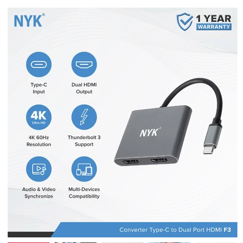 NYK Converter 2 HDMI in 1 USB 3.0 ประเภท C ถึง HDMI 4K 60hz 30hz HUB ...