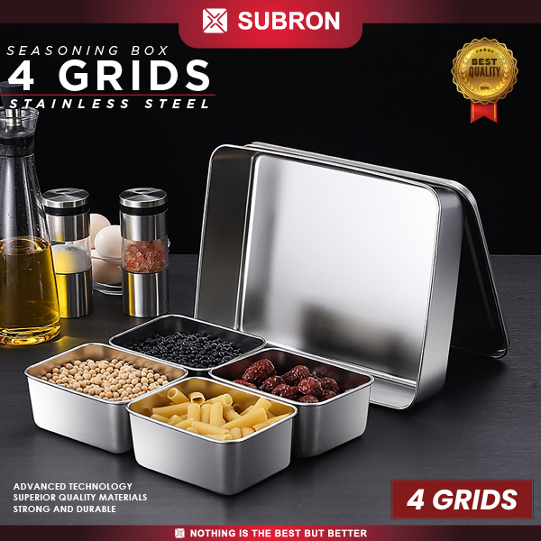 กล่องใส่เครื่องปรุงรส Subron กล่องสแตนเลสมัลติฟังก์ชั่น 4 กริด, ภาชนะ ...