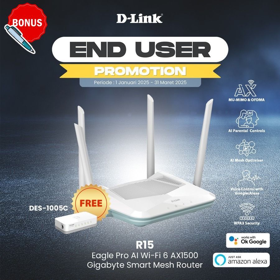 D-link R15 EAGLE PRO AI WIFI-6 AX1500 GIGABYTE SMART MESH ROUTER | Shopee Thailand