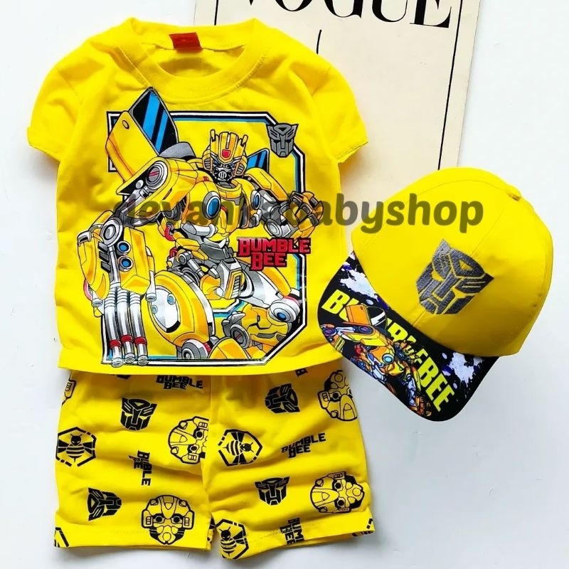 COOL BUMBLEBEE BOYS CLOTHES BOYS SUITS GOOD MATERIAL TRANSFORMER สีเหลืองสามารถสวมหมวกได้ ...
