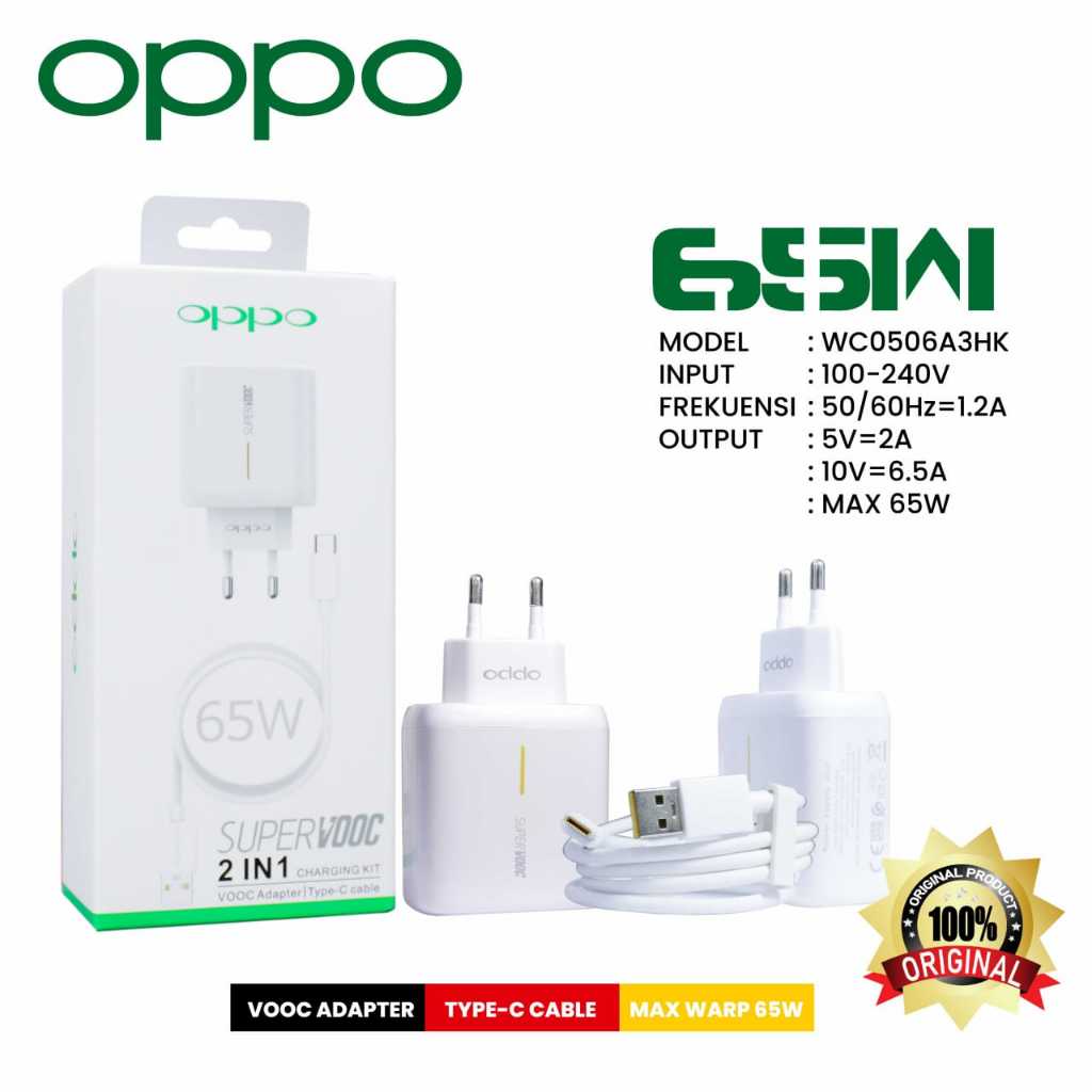 เครื่องชาร์จ OPPO SUPER VOOC 65W (WC0506A3HK) ของแท้ 100% | Shopee Thailand