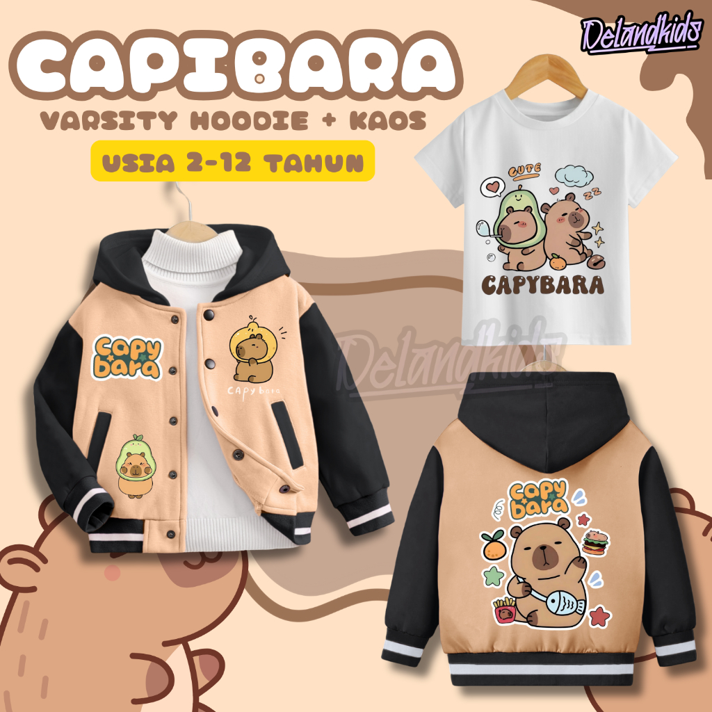 Capybara Boys Girls Varsity Baseball Jacket Set + เสื้อยืดเด็กและกางเกง ...