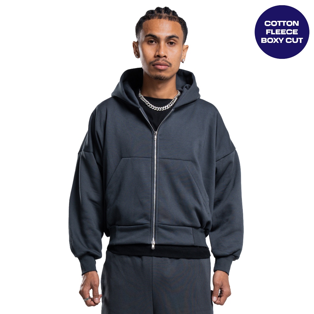 JORN - Boxy Double Zip สีเทาเข้ม/ Zipper Hoodie Boxy / Zipper Boxy ...