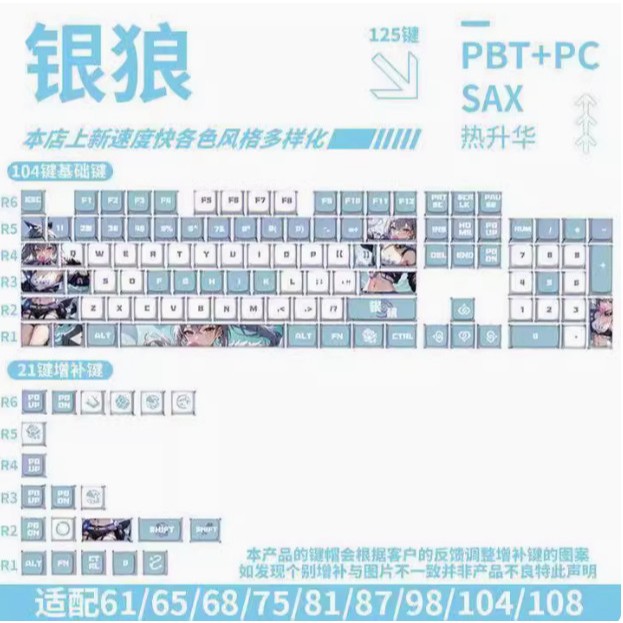 Keycaps MDA Profile PBT Double Shot ด้านข้างโปร่งใสหมาป่าเงินรางดาว ...