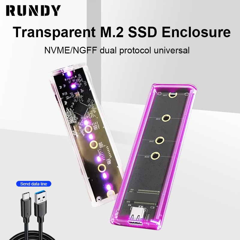 RUNDY Case SSD Enclosure M.2 Transparent RGB Hard Drive Case NVME ...