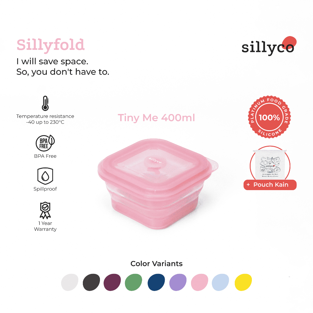 Sillyco-Sillyfold Square Tiny 400 mL-100% Platinum Food Grade Silicone กล่องข้าวพับได้ BPA Free ...