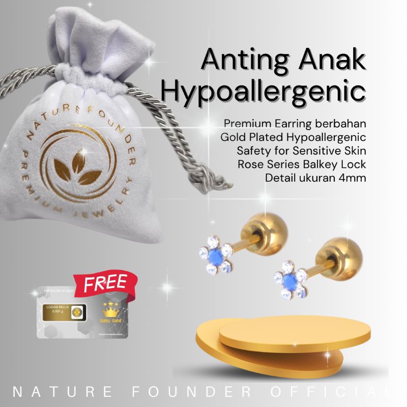 ต่างหู Saphire Rose Balkey/ ต่างหูผู้ก่อตั้งตามธรรมชาติแพ้ง่าย/ ต่างหู ...