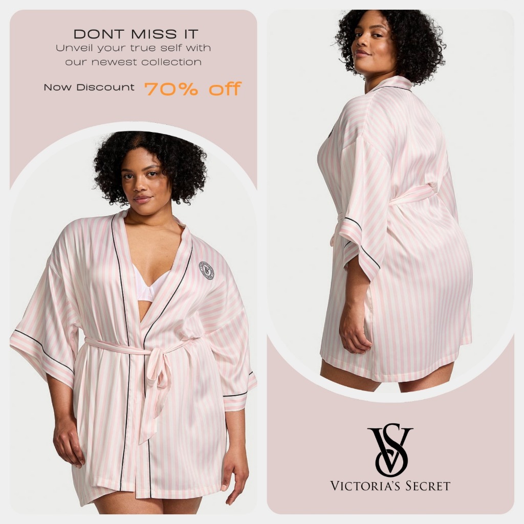 Original Victoria Secret Glazed Satin Short Robe ชุดนอนสีชมพู | Shopee ...