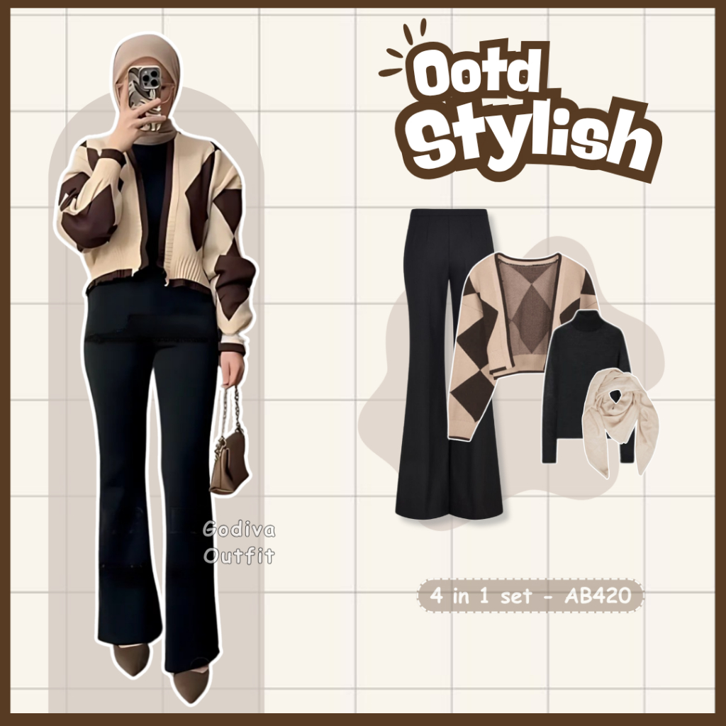 ชุด Godiva Rumi 4 In OneSet สไตล์เกาหลี (Bella Square+Cuffs+Dvita Cardy ...