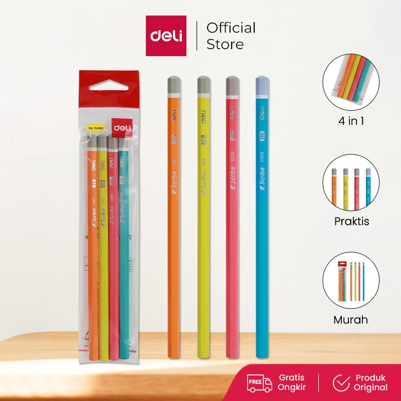 Deli Graphite Pencil / ดินสอไม้ 2B 4 ชิ้น/แพ็ค CU511-MT | Shopee Thailand