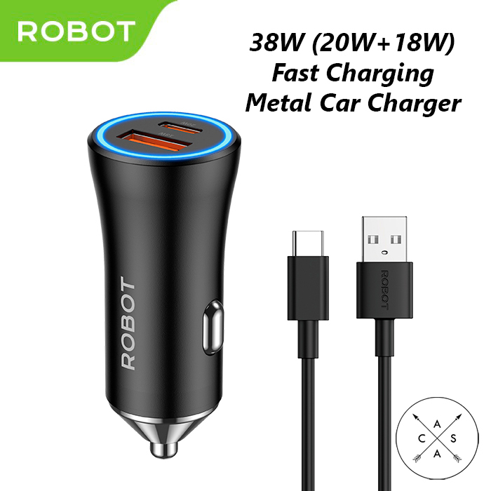 Robot RT-CC8 38W Max Dual Port USB-C USB-A Fast Charging Car Charger ...