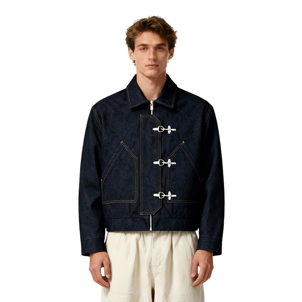AFTERALL Fireman Clasp Jacket Denim FLAMES เสื้อแจ็คเก็ตทํางาน Denim ...