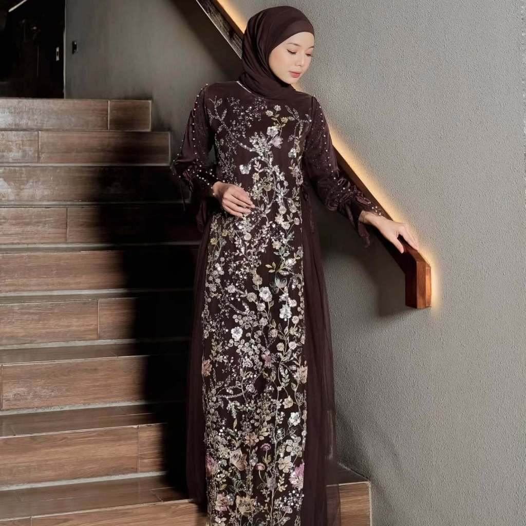 Fatimah Series Dress มุสลิมผ้าไหมพรีเมี่ยมชุดผสมโบรเคด Gardent & Raindrop กระเบื้องเรียบหรูหรา ...