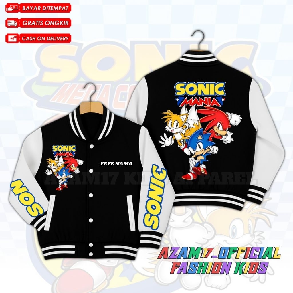 Sonic Mania Game Kids Varsity Baseball Jacket ชื่อฟรี / Sonic The ...