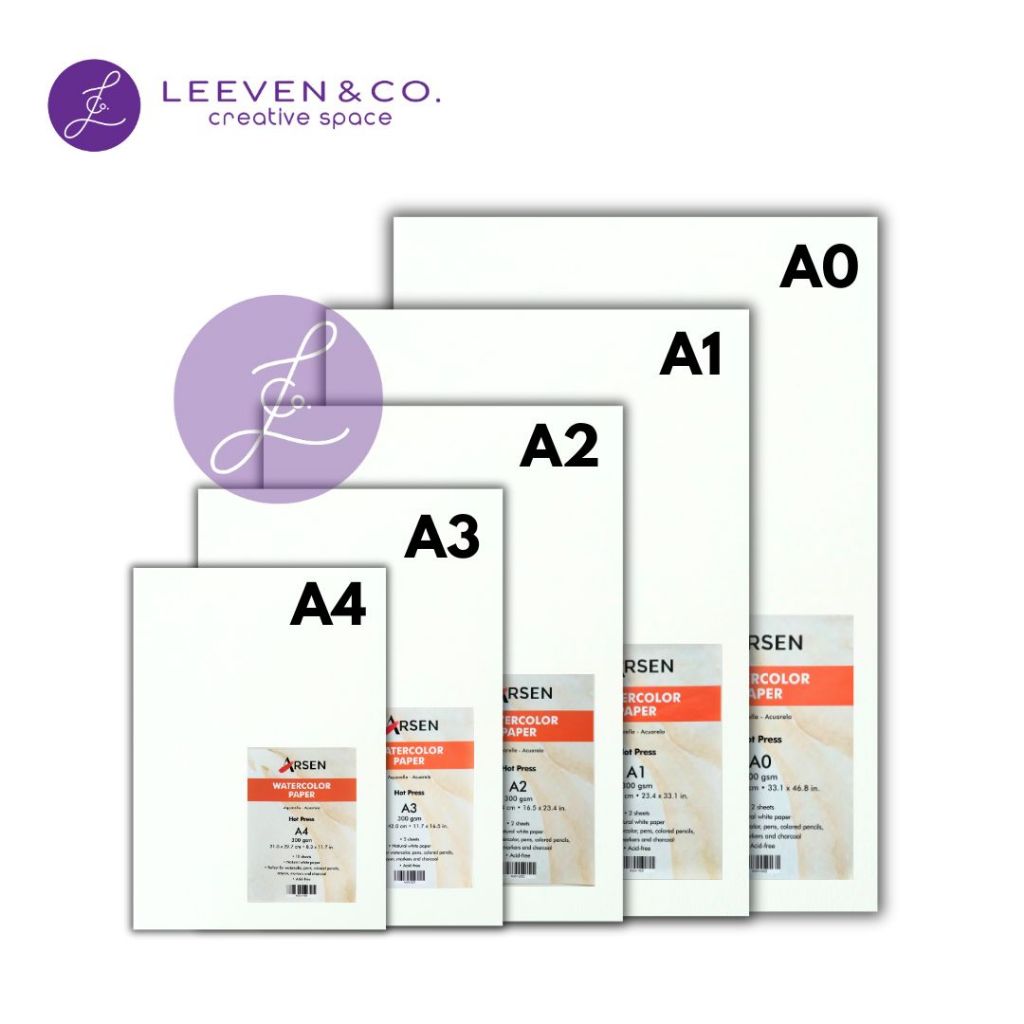 ARSEN WATERCOLOR PAPER A0 / A1 / A2 / A3 / A4 300GSM HOT PRESS / ROUGH ...