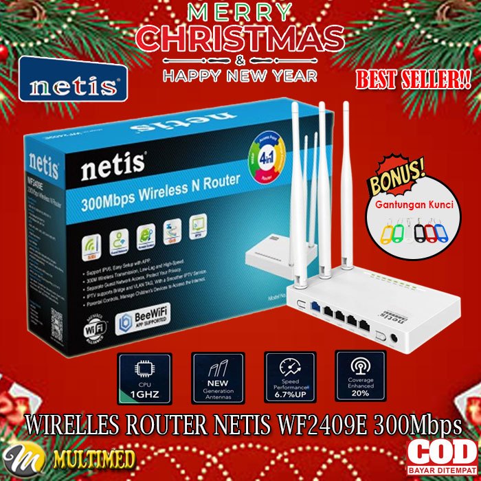 NETIS WF2409E 300Mbps เราเตอร์ไร้สายอัจฉริยะ – เสาอากาศ 3 เสา | Shopee ...