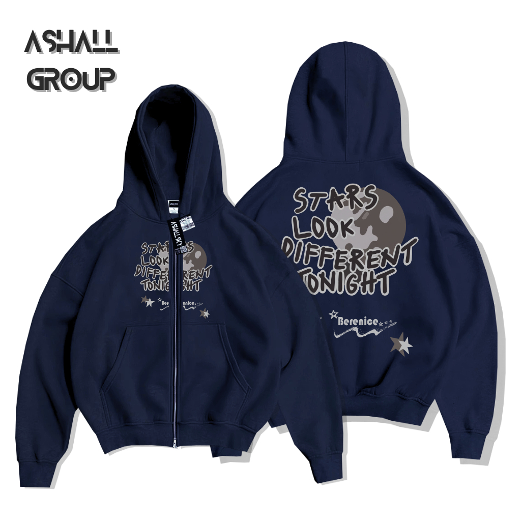 Wahyu_kelambi Zipper Navy Boxy Oversize Star Look ลาย Unisex | Shopee ...