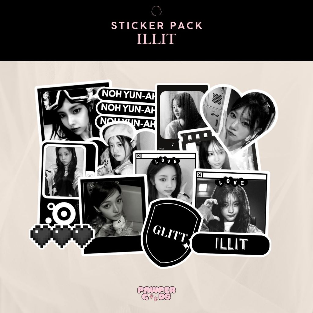 [พร้อม] ชุดสติ๊กเกอร์ ILLIT 21 ชิ้น Fanmade สีดําและสีขาว | Vinyk Matte ...