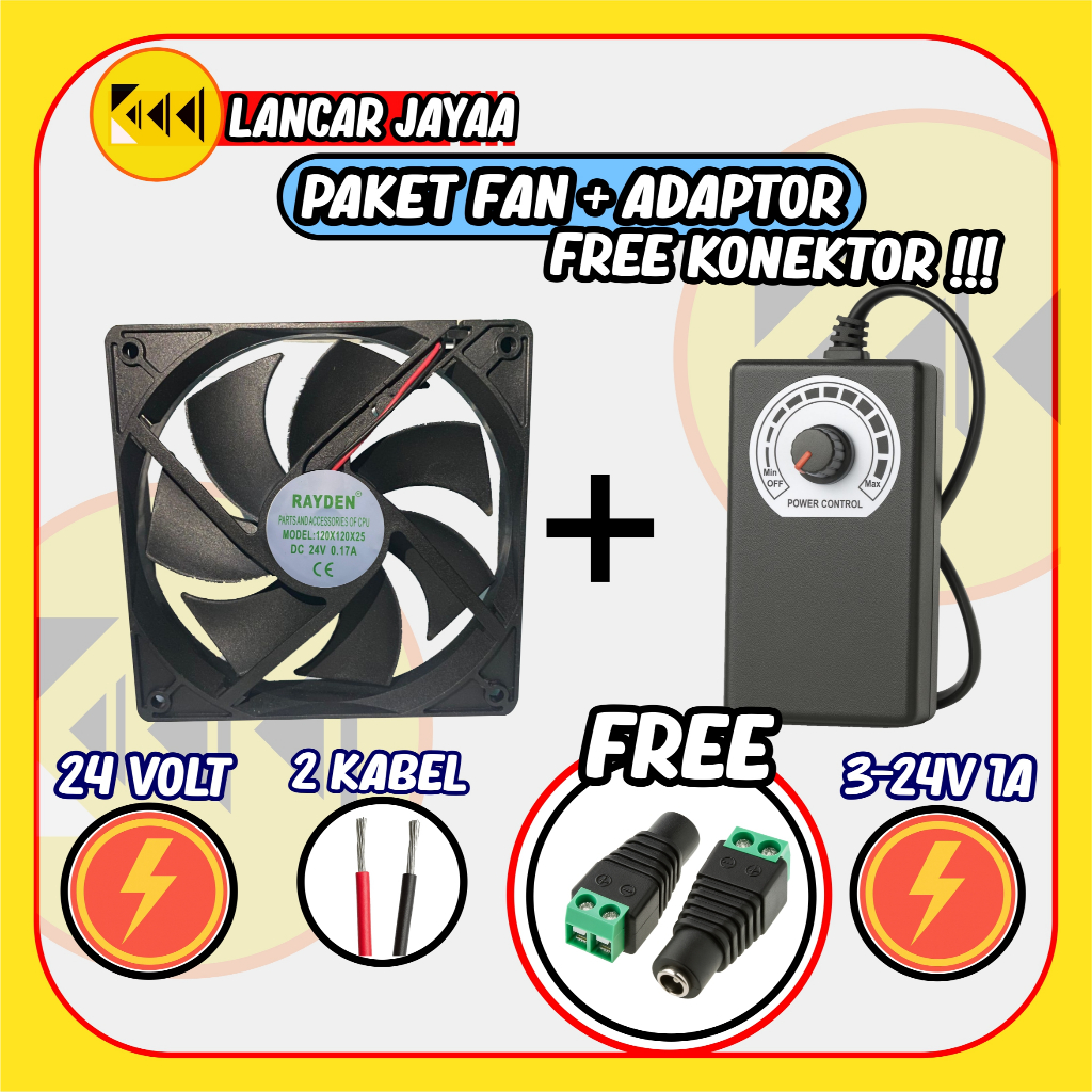 COLLER 12X12 FAN + ความเร็วที่หายไป / แพ็คเกจสมบูรณ์ 24VDC ADAPTER ...